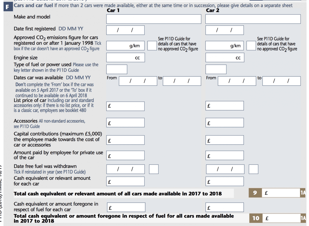 Section F - Car Tax and Car Fuel - P11d