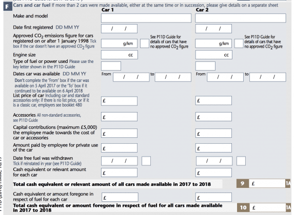 Section F - Car Tax and Car Fuel - P11d