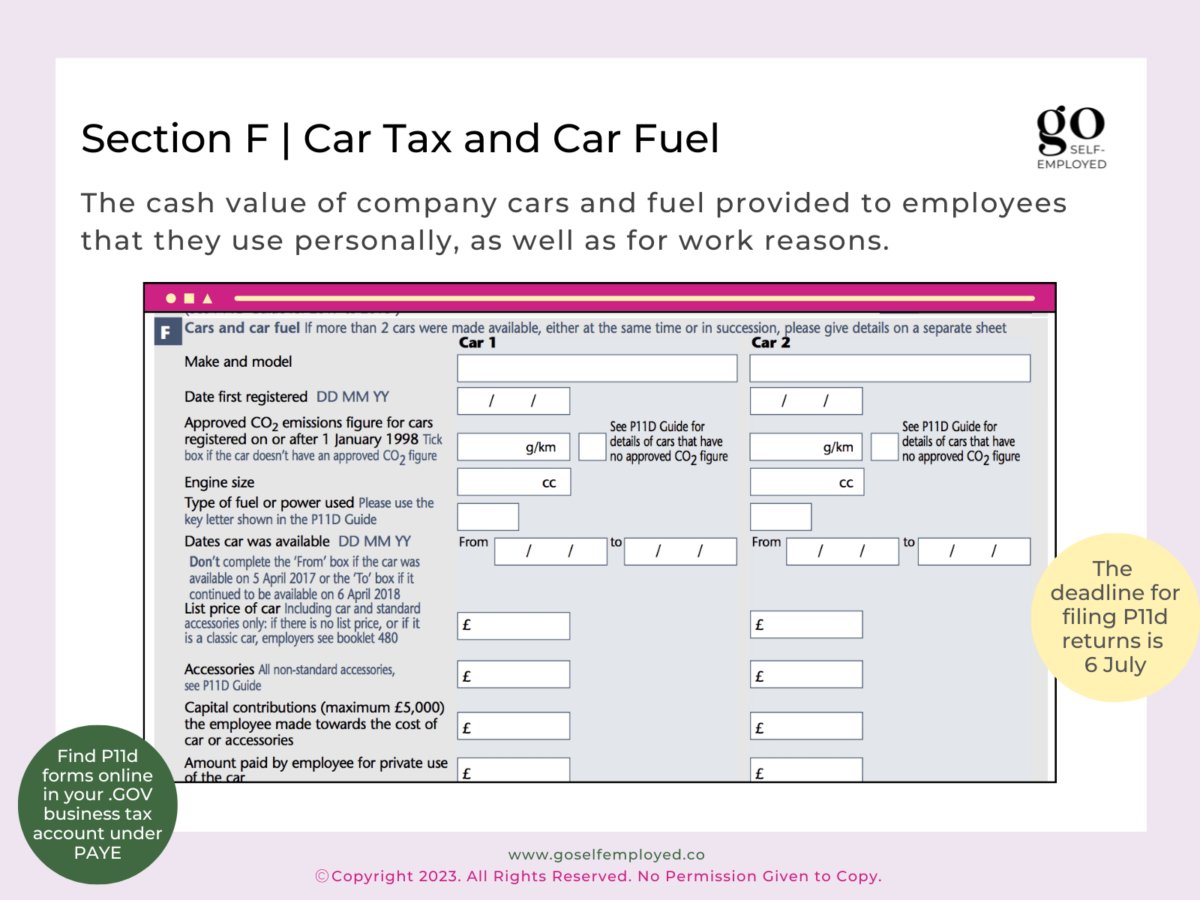 Section F - Car Tax and Car Fuel - P11d