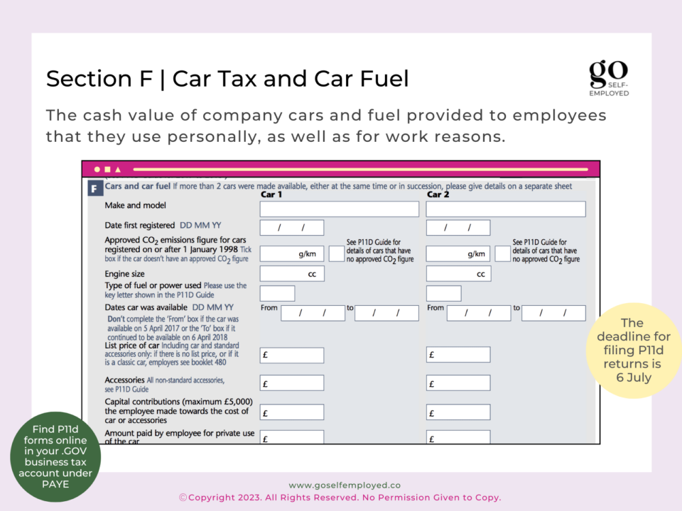 Section F - Car Tax and Car Fuel - P11d
