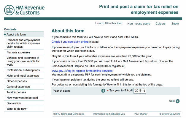 Claiming Tax Relief On Employment Expenses with a P87 Form
